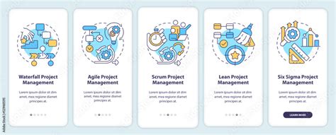 Project Management Styles Onboarding Mobile App Screen Business Walkthrough 5 Steps Editable