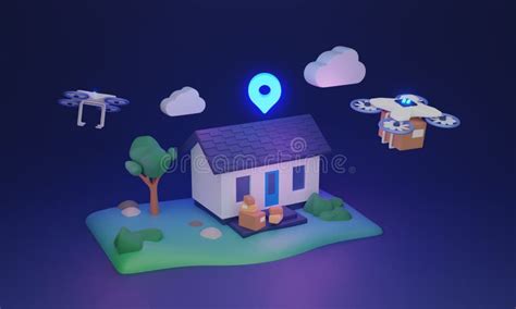 Autonomous Delivery Drones For Logistic Service 3d Illustration Concept Stock Illustration
