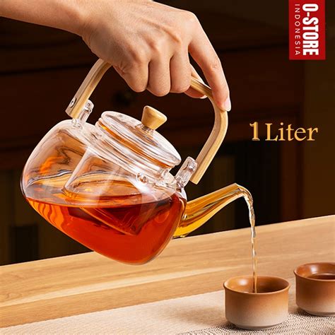 Jual Baca Deskripsi Teko Saringan Rempah Teapot Infuser Kaca Teko Air Panas 1 Liter Teko Teh