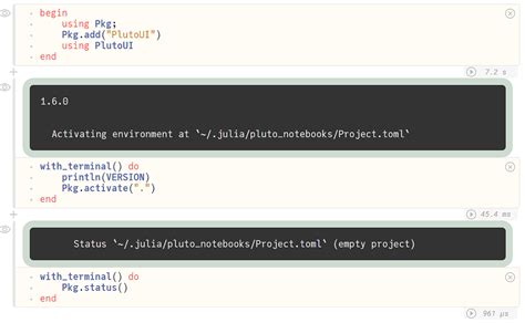 Pkg Output Doesnt Show In Plutoui Withterminal In Julia 161 Pluto Julia Programming
