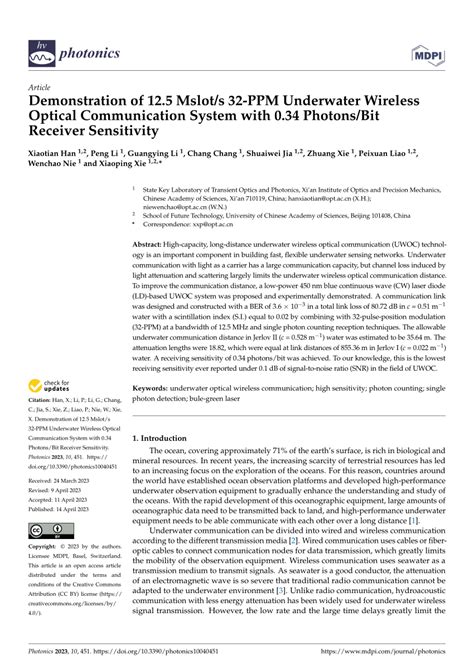 Pdf Demonstration Of 125 Mslots 32 Ppm Underwater Wireless Optical