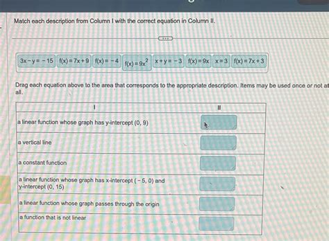 [solved] match each description from column i with the correct equation