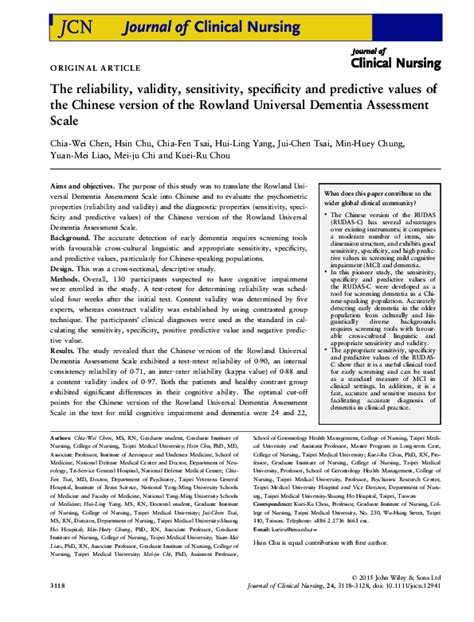 Pdf The Reliability Validity Sensitivity Specificity And Predictive Values Of The Chinese