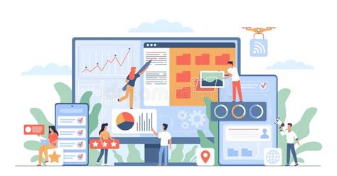 Web Development Tiny People With Huge Laptop Tablet And Phone Stock Vector Illustration Of