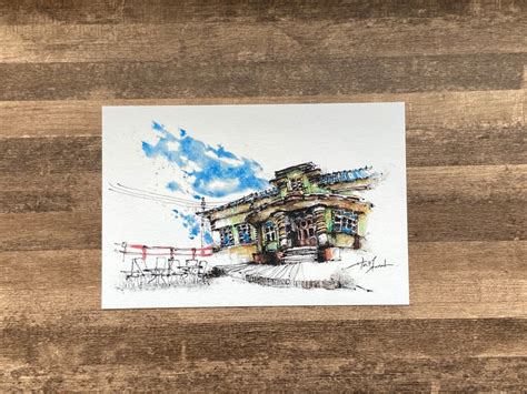 枯枝筆速寫 台南景點 新化街役場 水彩 插畫 手繪明信片 武士龐德卡片 明信片人氣榜 Pinkoi