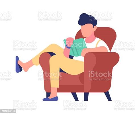 사람들은 책을 읽습니다 독서 책 애호가 집에서 지식을 얻는 성인 남자 안락 의자에 앉아 있는 캐릭터 개발 및 교육 벡터 플랫 만화 고립 된 일러스트 가구에 대한 스톡 벡터