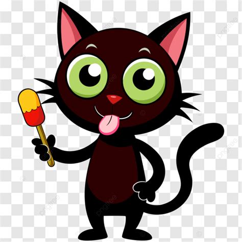 Funny Black Cat Eatting Ice Cream Catcartoon Funnycat Catmomment Png