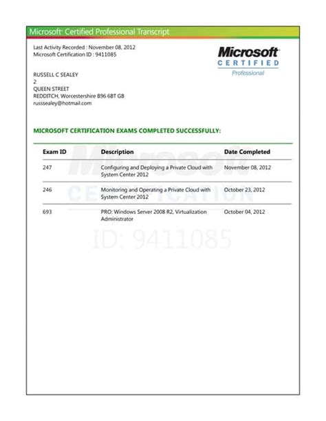 microsoft learning transcript pdf