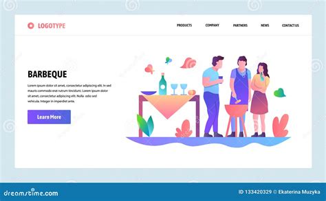 Web Site Onboarding Screens Bbq Party And Picnic In A Park Menu Vector Banner Template For