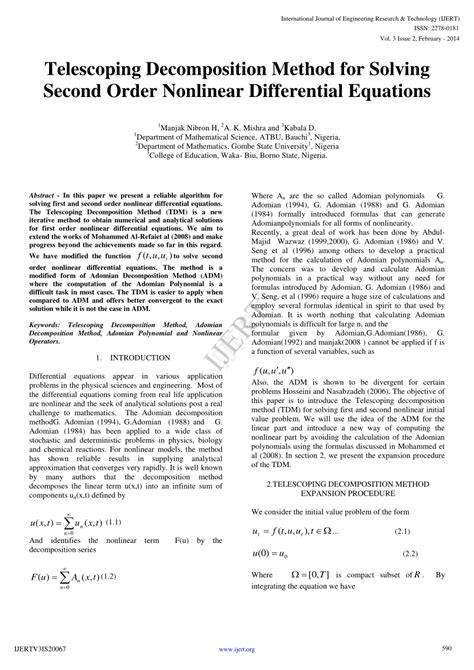 Pdf Telescoping Decomposition Method For Solving Second Order Nonlinear Differential Equations 1