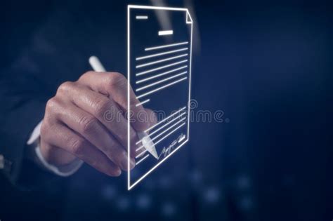 Paperless Concept Businessman Holding Pen Signing On Electronic Form Documentation Checklist