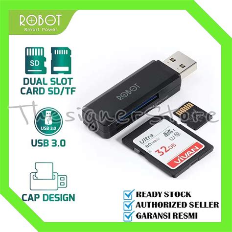 Jual Card Reader ROBOT CR102 USB 3 0 TF SD With 2 Slot Hub Black Garansi Resmi 1 Tahun