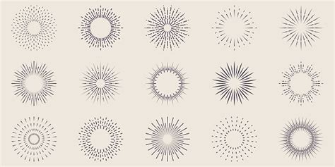 불꽃 놀이 라인 아이콘 세트 스타 버스트 라이트 폭발 서클 스파크 선버스트 스타 버스트 샤인 개요 아이콘 축하 생일 메리 크리스마스 파티 선형 픽토그램 격리된 벡터 일러스트