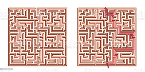 벡터 3d Isometric 쉬운 사각형 미로 포함 된 솔루션미로 조정 문제 해결 의사 결정 기술 테스트를위한 재미 Amp 교육 마인드 게임 3차원 형태에 대한 스톡 벡터