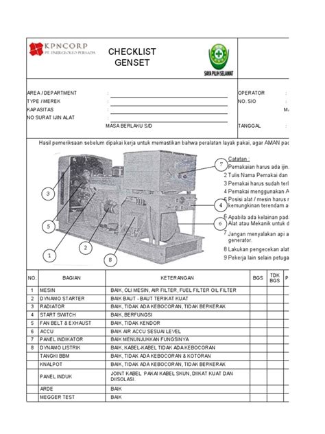 Generator Inspection Checklist Pdf