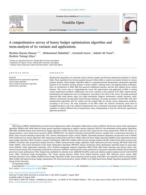 Pdf A Comprehensive Survey Of Honey Badger Optimization Algorithm And