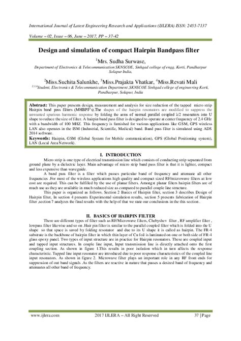 Pdf Design And Simulation Of Compact Hairpin Band Pass Filter