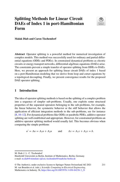 Pdf Splitting Methods For Linear Circuit Daes Of Index 1 In Port Hamiltonian Form