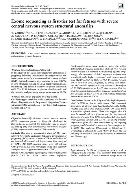 Pdf Exome Sequencing As First‐tier Test For Fetuses With Severe Central Nervous System