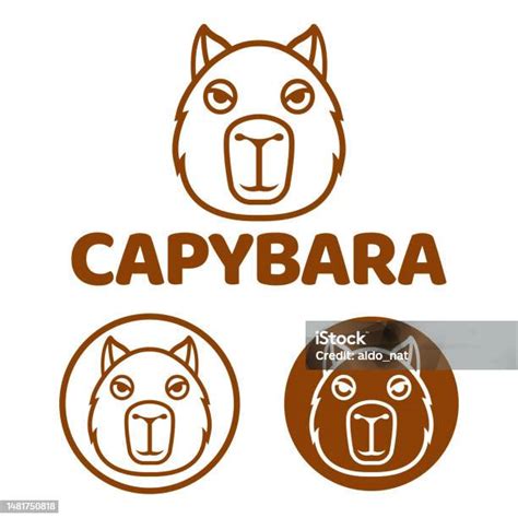 현대 벡터 플랫 디자인 브랜드 엠블럼 라벨 배지에 대한 귀여운 카피바라 만화 머리 벡터의 간단한 미니멀리스트 로고 템플릿 흰색 배경에 격리되어 있습니다 카피바라에 대한 스톡