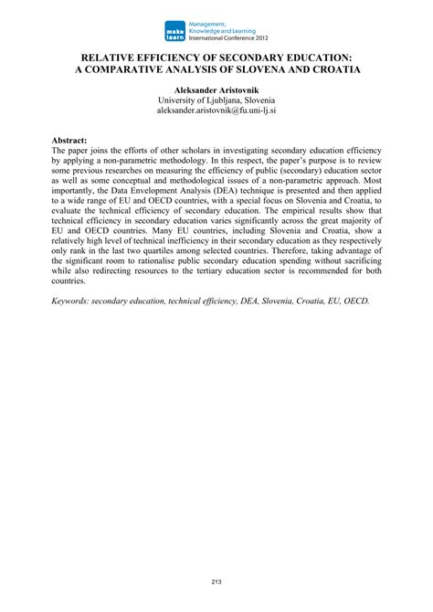 Pdf Relative Efficiency Of Secondary Education A Comparative