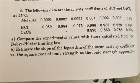 Solved 4 The Following Data Are The Activity Coefficients