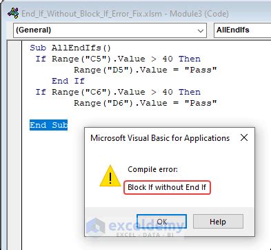 How To Solve End If Without Block If Error In Vba Exceldemy