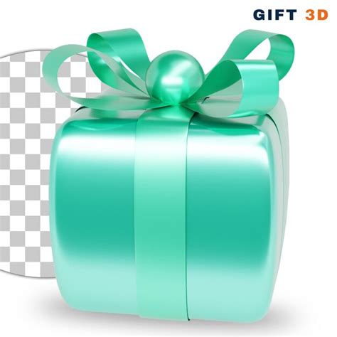 투명한 배경에 리본이 달린 3d 현실적인 녹색 선물 상자 프리미엄 Psd 파일