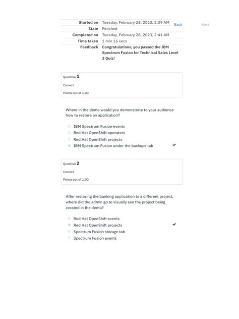 Ibm Spectrum Fusion For Technical Sales Level 3 Quiz Attempt Review Pdf