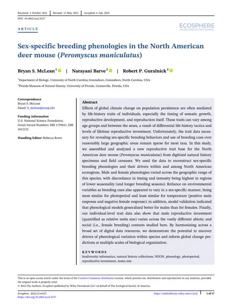 Pdf Sex‐specific Breeding Phenologies In The North American Deer