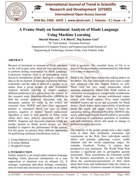 Hindi Sentiment Analysis With Machine Learning