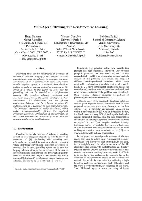 Pdf Multi Agent Patrolling With Reinforcement Learning Researchgate
