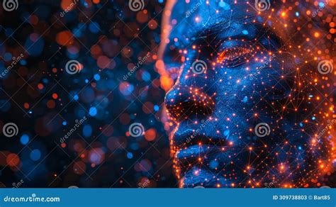 Neural Network Brain Activity Of A Digital Human Profile With Glowing