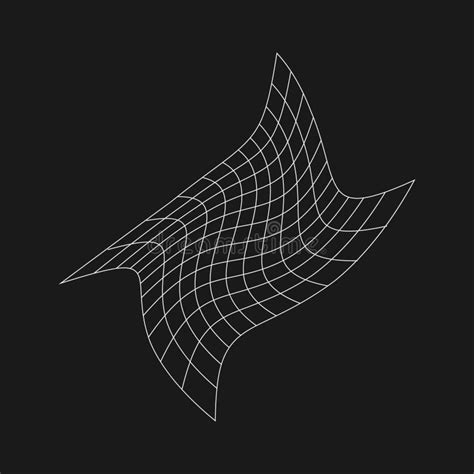 Distorted Grid Futuristic Wireframe Pattern Mesh With Convex Distortion Plane White Wave Grid