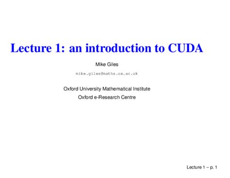 Pdf Lecture 1 An Introduction To Cuda