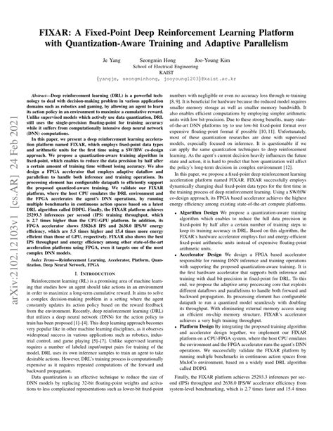 PDF FIXAR A Fixed Point Deep Reinforcement Learning Platform With