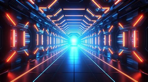 Space Tunnel Futuristic Cyber Hexagonal Neon Lines Illuminate A High Tech Journey Through