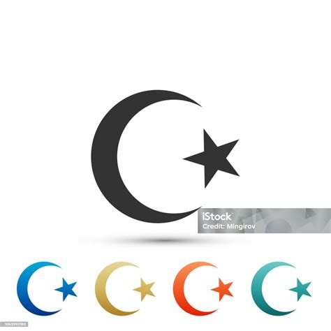 스타 그리고 초승달이슬람 아이콘 흰색 배경에 고립의 상징 종교 기호입니다 컬러 아이콘에 요소를 설정 합니다 평면 디자인입니다 벡터 일러스트 레이 션 0명에 대한 스톡 벡터