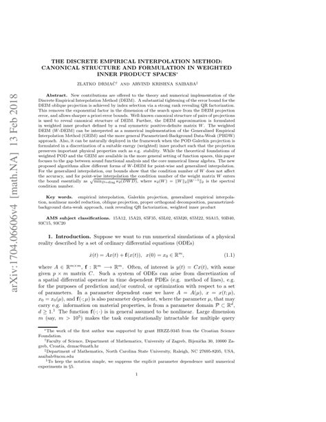 Pdf The Discrete Empirical Interpolation Method Canonical Structure And Formulation In