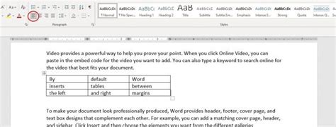 How To Control A Word Tables Horizontal Alignment