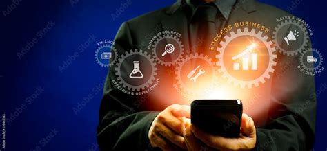 Businessman Showing Virtual Screen Of Gear Cog Icon Present Operation Management Involving
