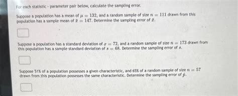 Solved For Each Statistic Parameter Pair Below Calculate