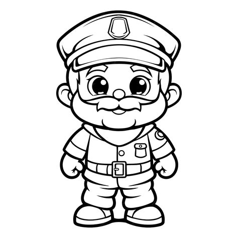 Черно белый мультфильм Полицейский талисман Персонаж Векторная иллюстрация Премиум векторы