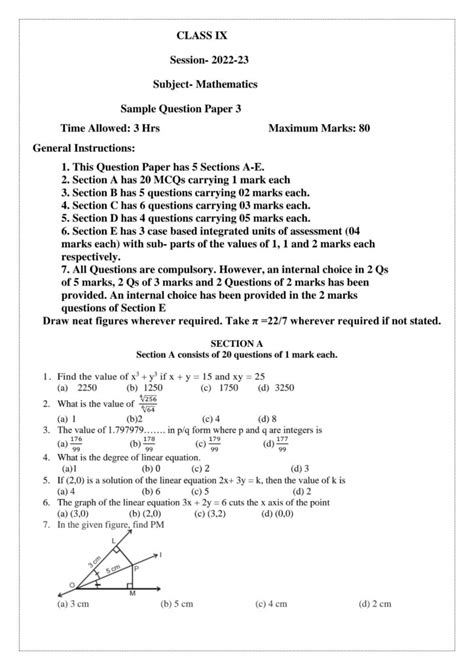 Maths Question Paper For Class 9th
