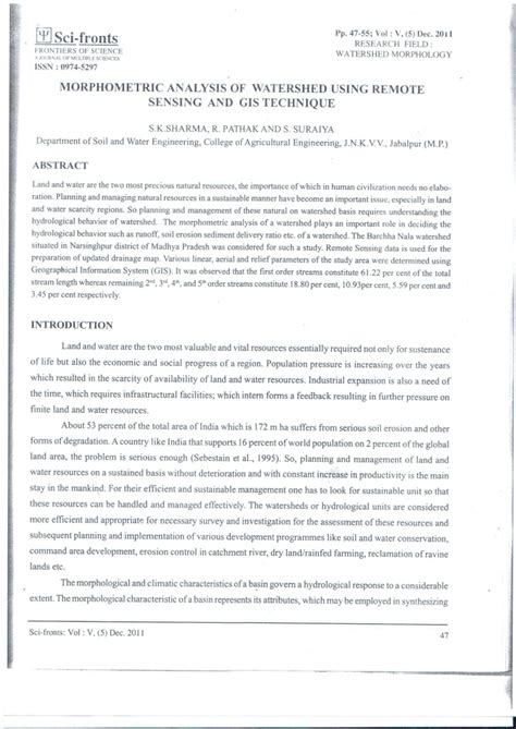 Pdf Morphometric Analysis Of Watershed Using Remote Sensing And Gis