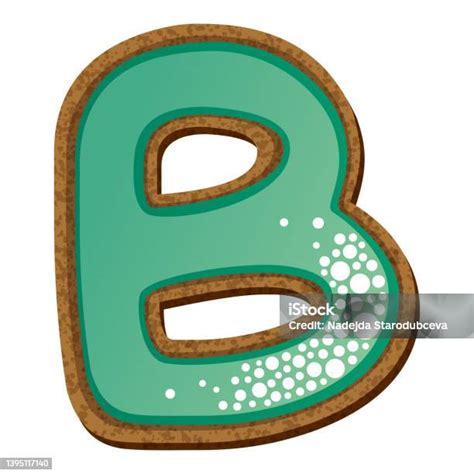 문자 B는 아쿠아마린 장식 알파벳 벡터 일러스트레이션이 있는 쿠키 형태입니다 기포에 대한 스톡 벡터 아트 및 기타 이미지 기포 알파벳 B 녹색 Istock