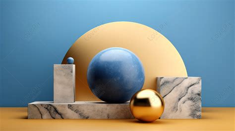 금색으로 3d로 렌더링된 기하학적 모양 그룹이 있는 최소한의 파란색 대리석 장면 블루 골드 배경 대리 배경 금 배경 이미지 Hd 블루 골드 대리 금 배경 사진