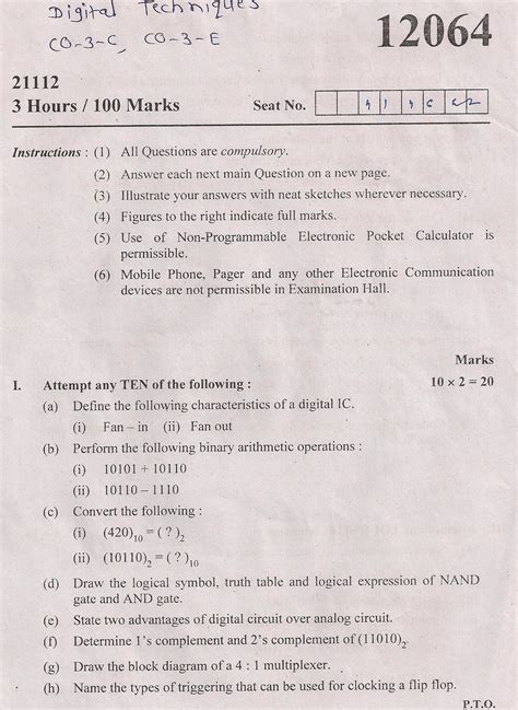 maharashtra state board of technical education mumbai msbte question paper for diploma in