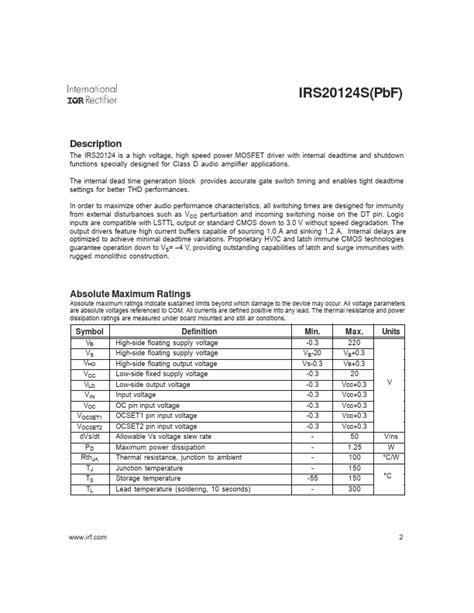 Irs20124pbf Datasheet Irs20124pbf Internationalrectifierpdf