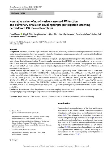 Pdf Normative Values Of Non Invasively Assessed Rv Function And Pulmonary Circulation Coupling